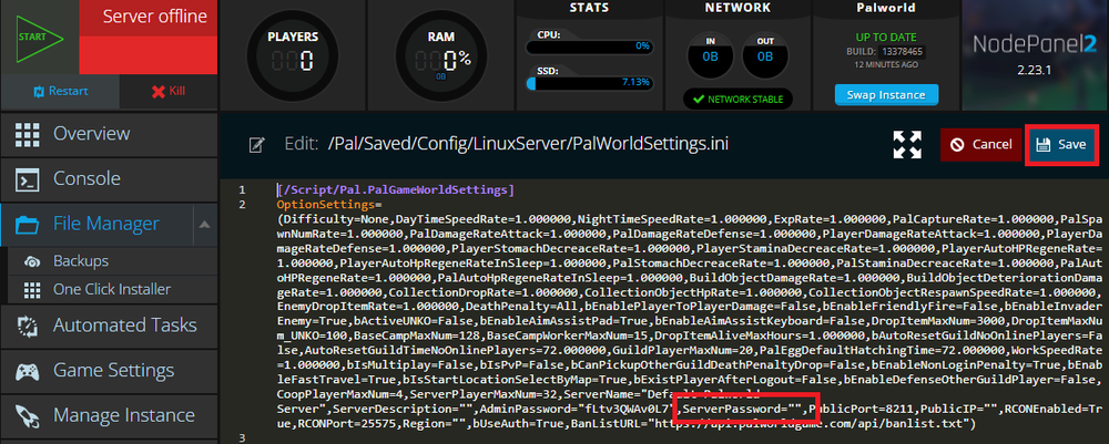 Adding a Password to Your Palworld Server | Palworld | Knowledgebase Article - Nodecraft