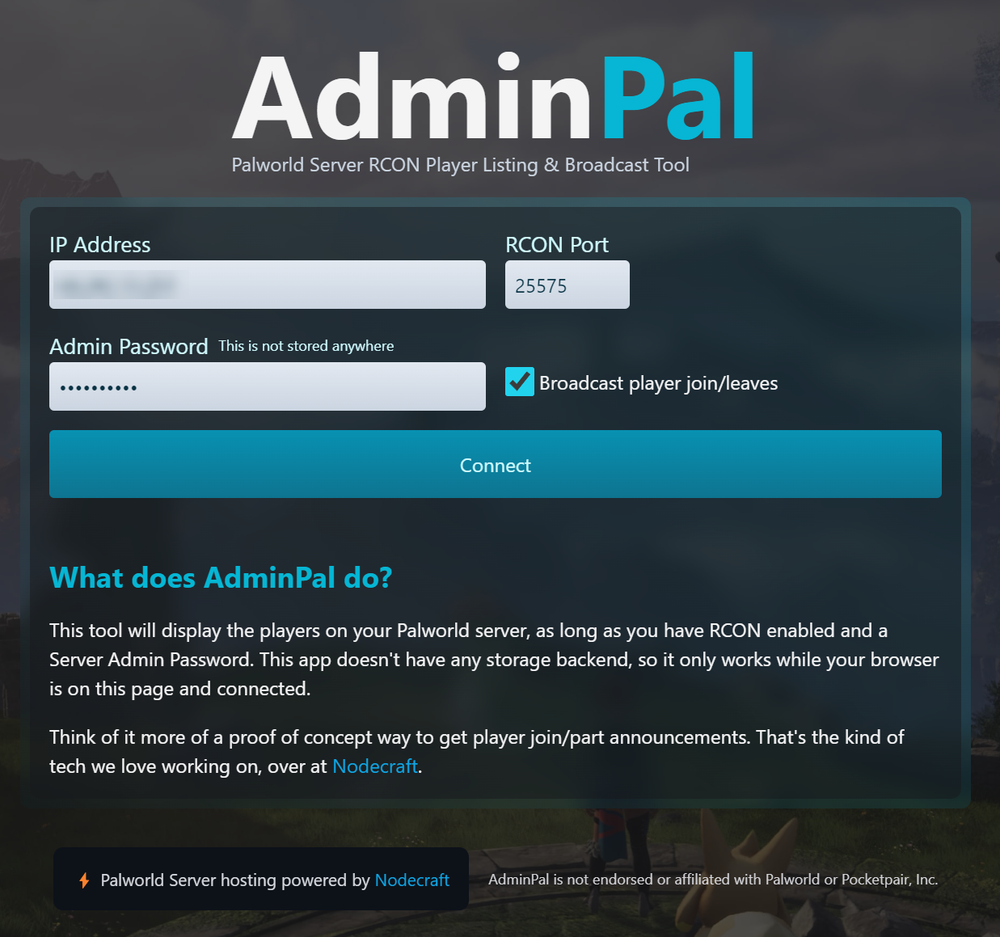 Monitor your Palworld server with AdminPal | Palworld | Knowledgebase Article - Nodecraft