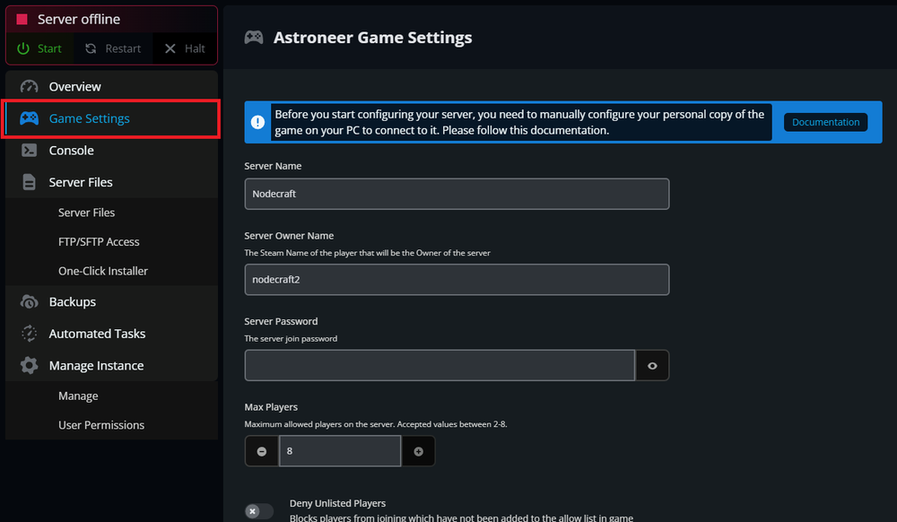 Astroneer Server Settings Overview | Astroneer | Knowledgebase Article - Nodecraft