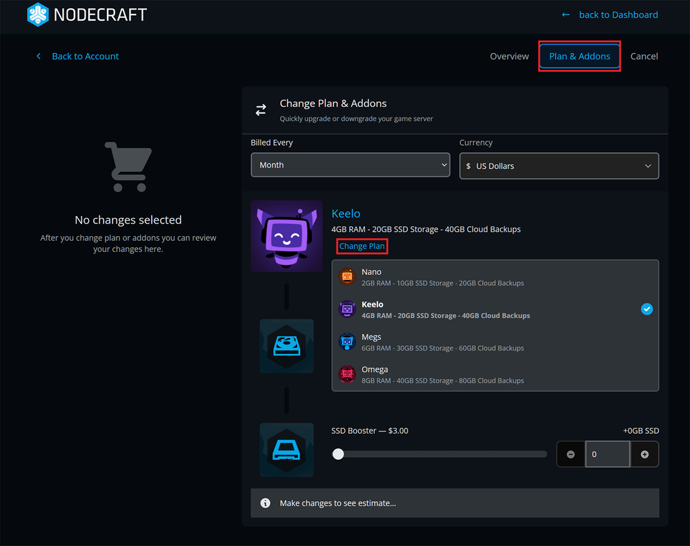 Upgrading and Downgrading a Service | Account Management | Knowledgebase Article - Nodecraft