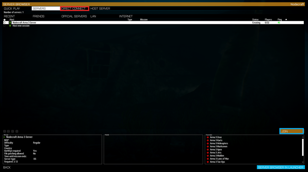 How to manually connect to your server | ARMA 3 | Knowledgebase Article - Nodecraft